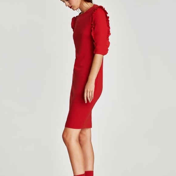Zara | Dresses | Zara Red Dress With Ruffles Brand New | Poshmark